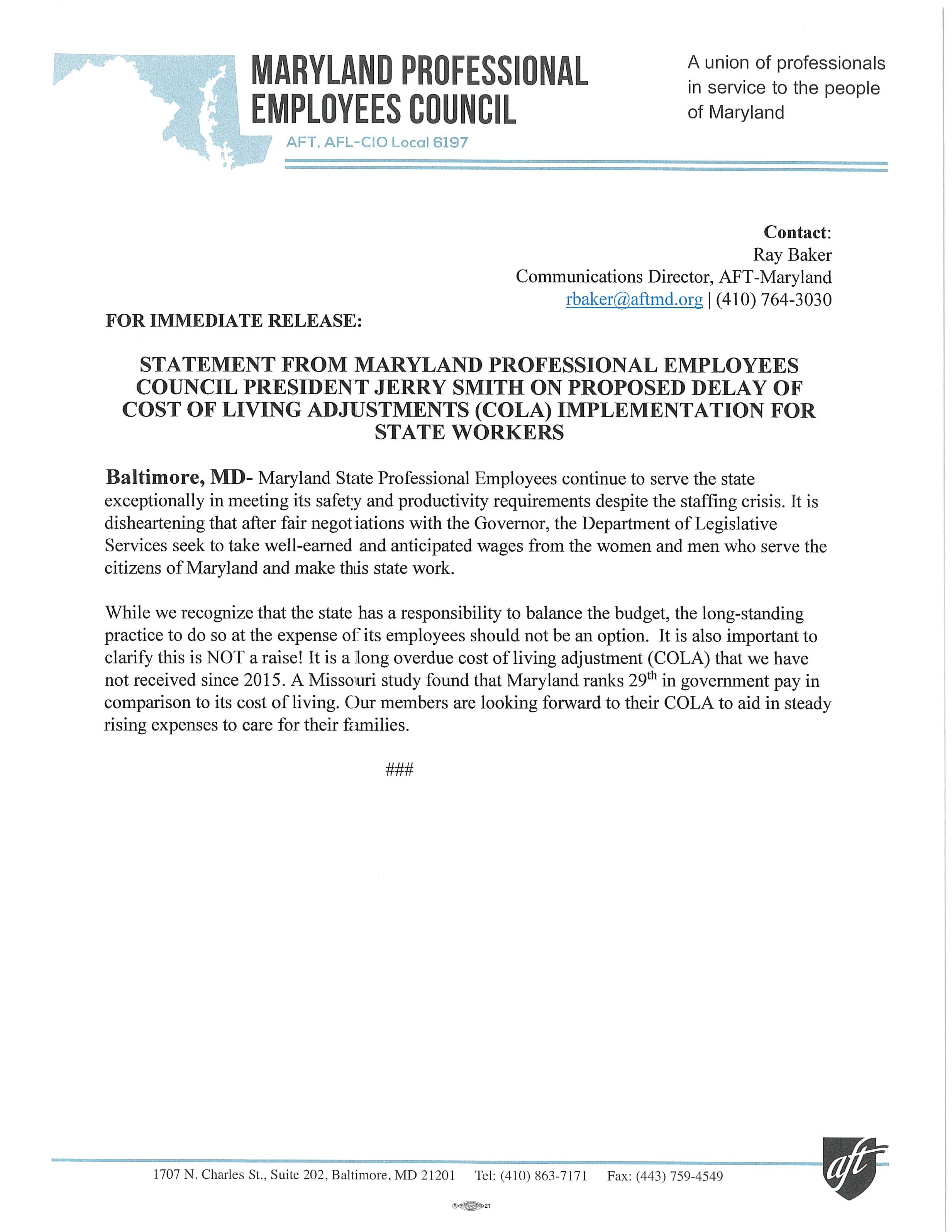 Press | Maryland Professional Employees Council Local 6197